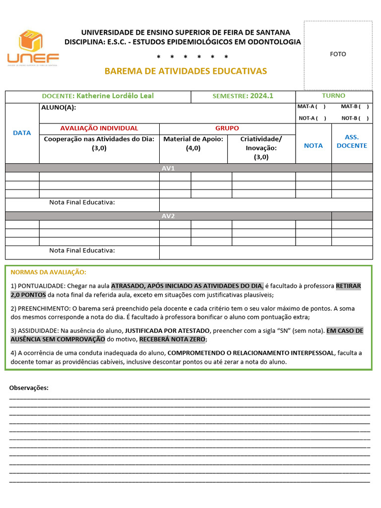 Barema Indiv. Atividade Educativa | PDF