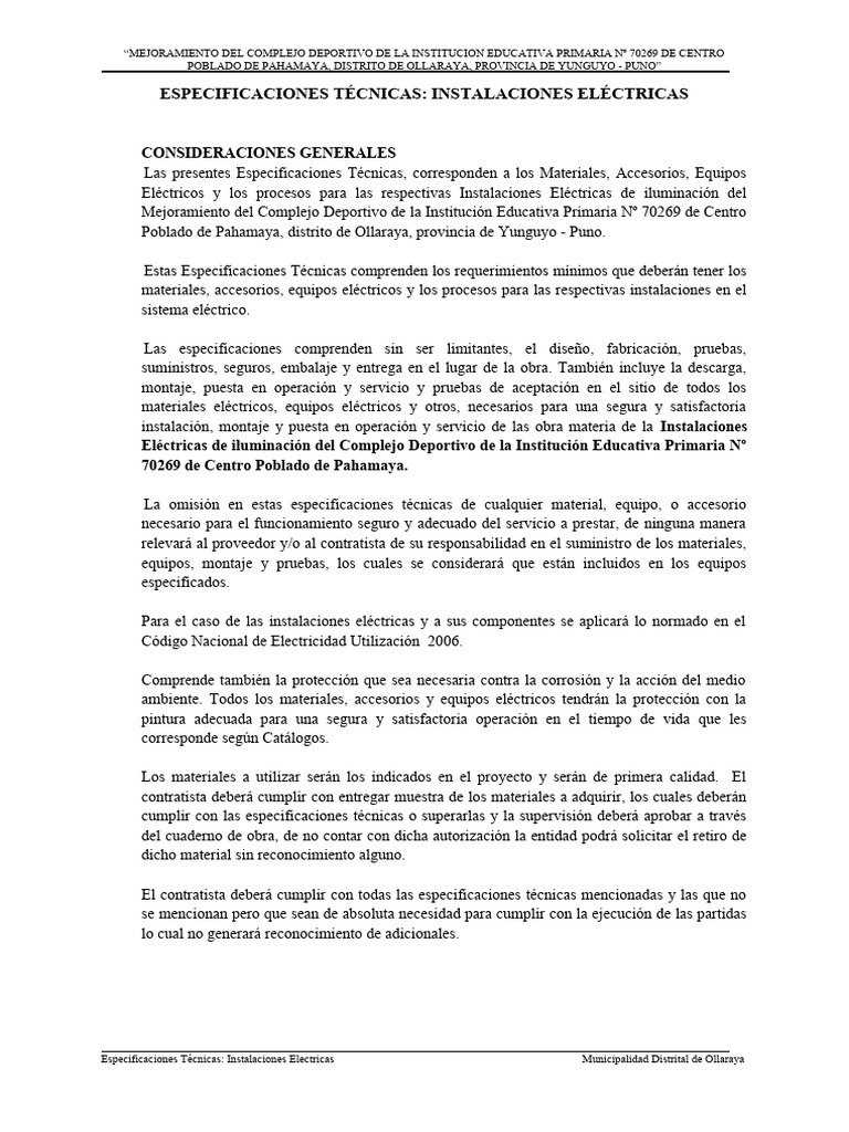 02 Especificaciones Tecnicas Electricas | PDF | Aislador (Electricidad) | Tubería (transporte de ...