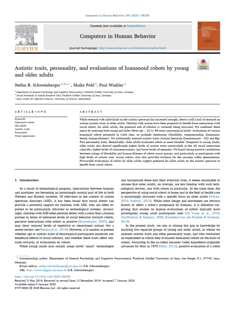 Autistic Traits, Personality, and Evaluations of Humanoid Robots by ...