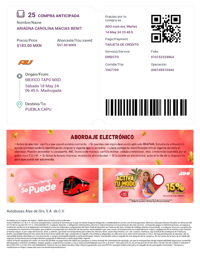 Tu Boleto ADO | PDF