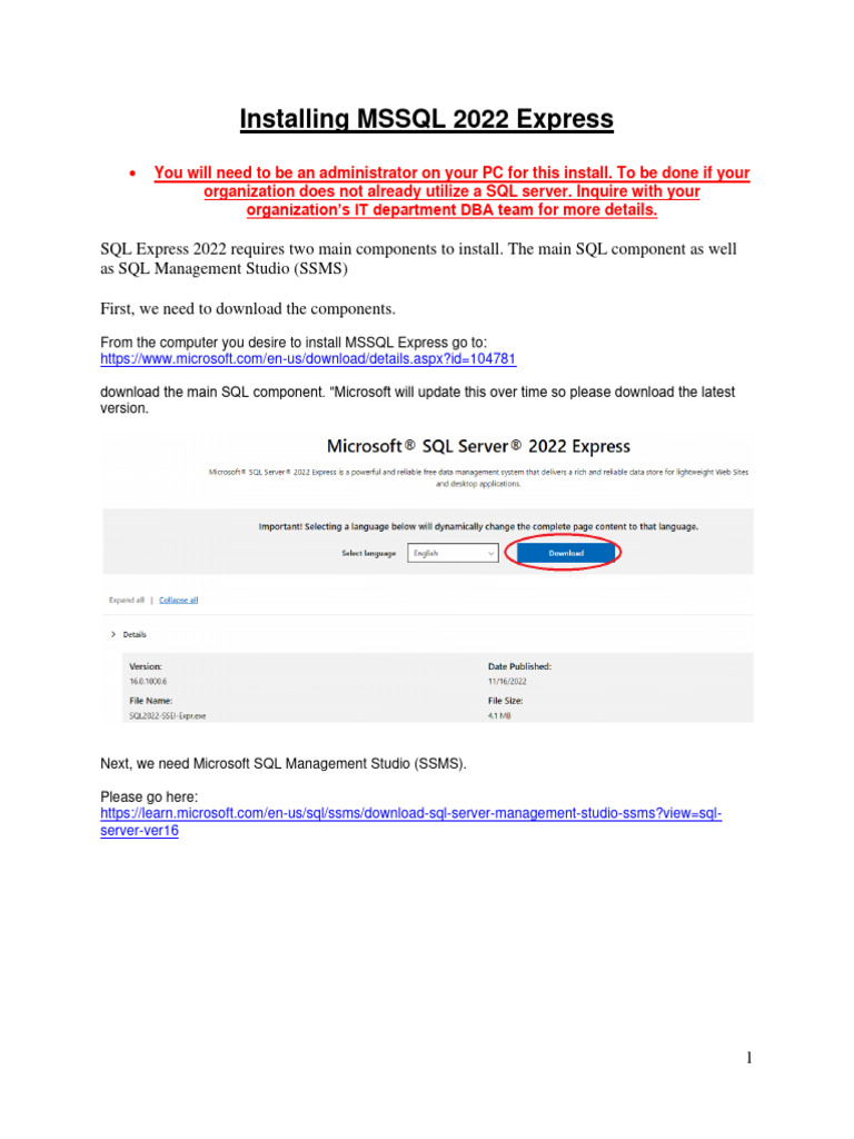 Installing MSSQL 2022 Express | PDF | Microsoft Sql Server | Application Software