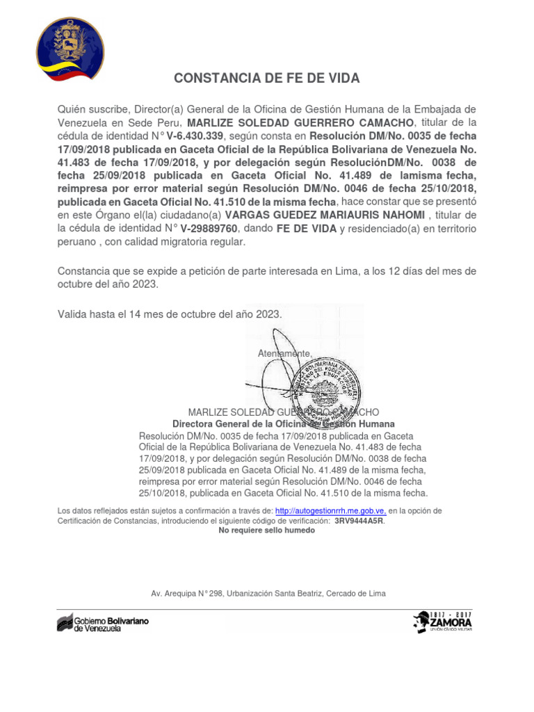 Constancia de Fe de Vida | PDF | Derecho