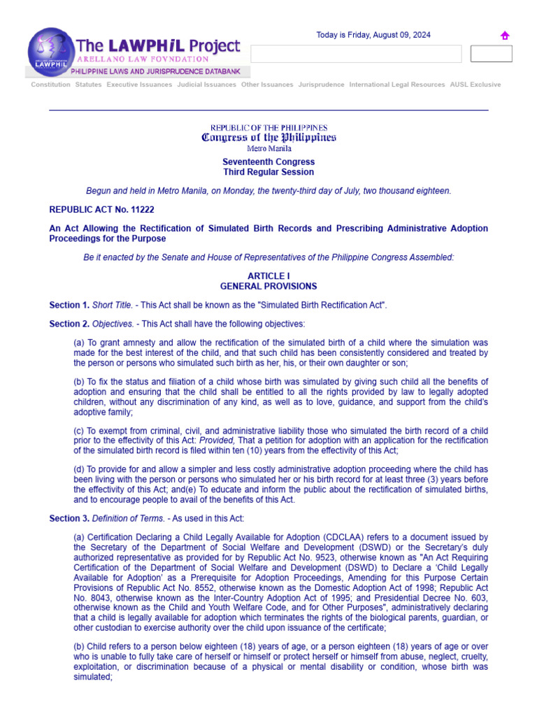An Act Allowing The Rectification of Simulated Birth Records and ...