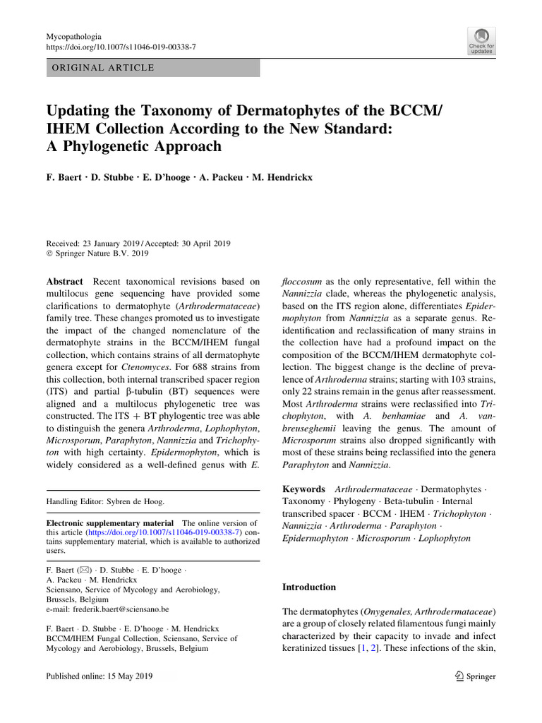 Updating The Taxonomy of Dermatophytes of The BCCM | PDF | Species ...