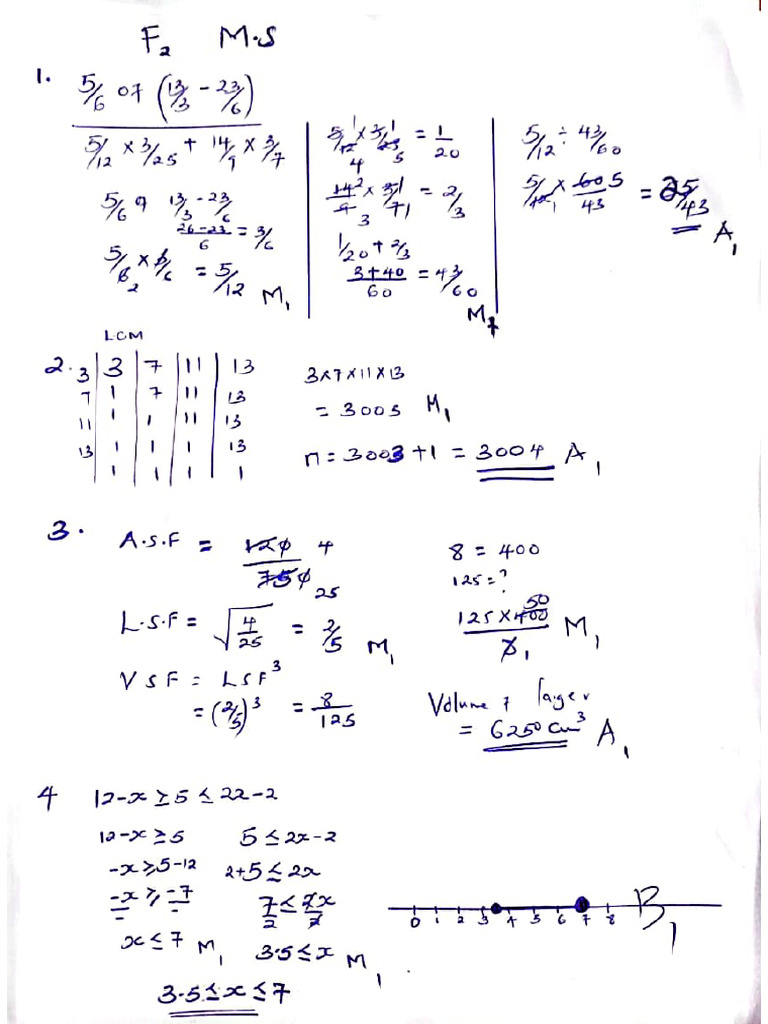 Mathematics Form 2 - Marking Scheme | PDF