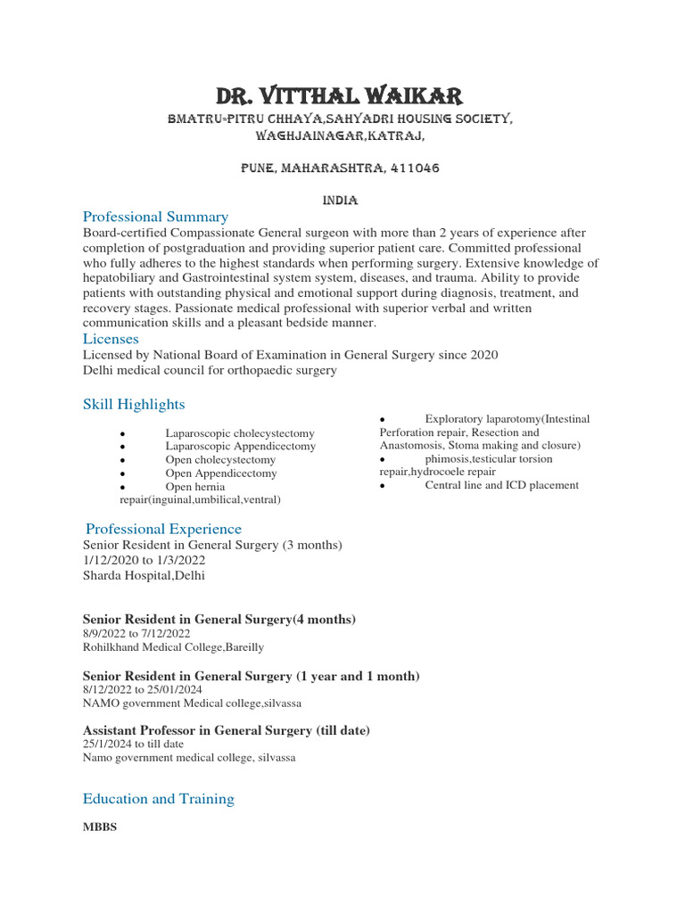1 - General Surgeon Modified Resume | PDF | Medical School | Surgery