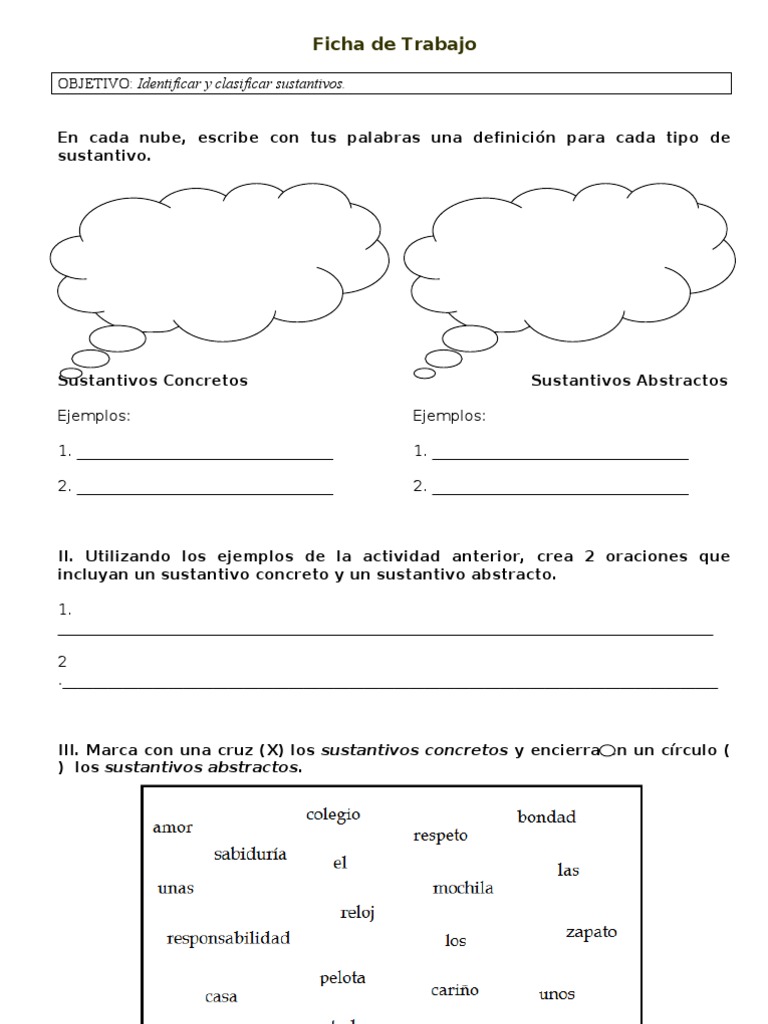 Ficha de Trabajo Clase Sustantivos