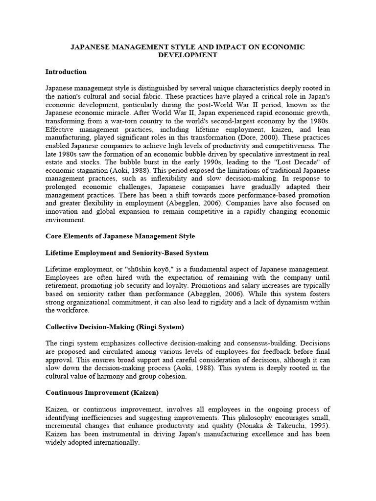Japanese Management Style and Impact On Economic Development | PDF ...