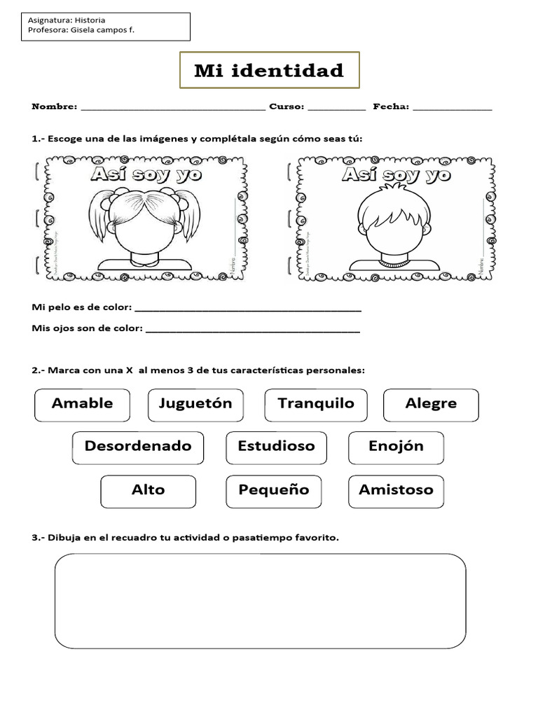 Guía mi identidad 1° basico | PDF