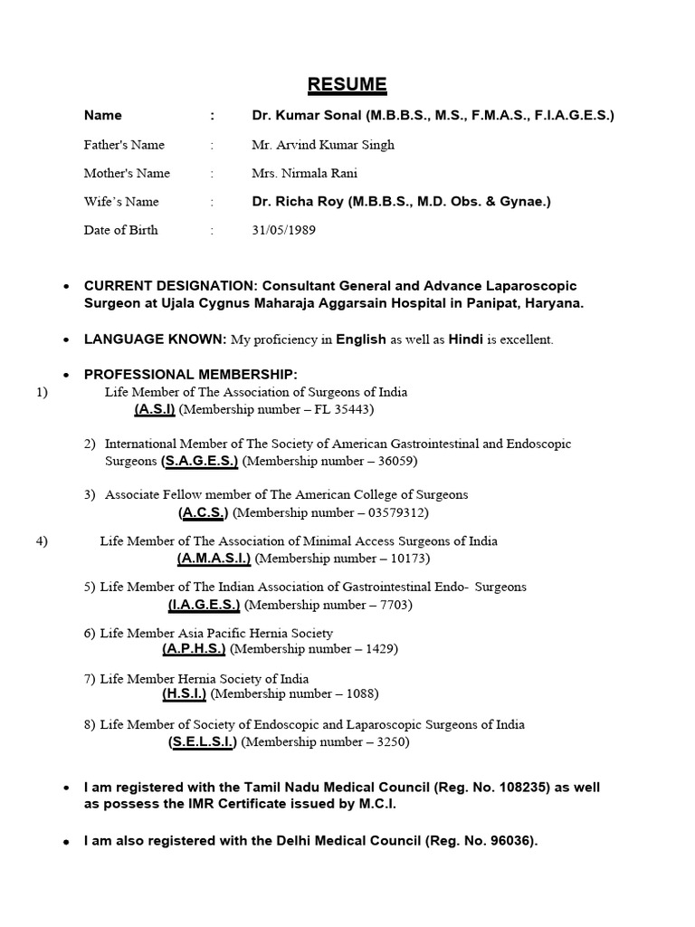 1-Resume - DR Kumar Sonal | PDF | Medical Procedures | Medicine