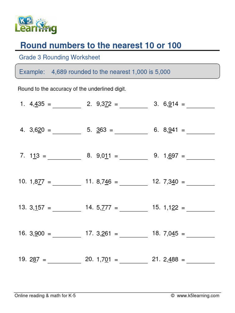 Grade 3 Rounding Worksheet Answers | PDF