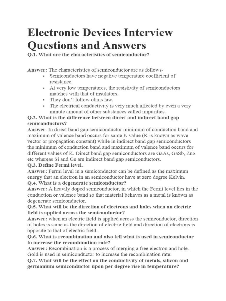 Electronic Devices Interview Questions and Answers | PDF | Semiconductors | Diode