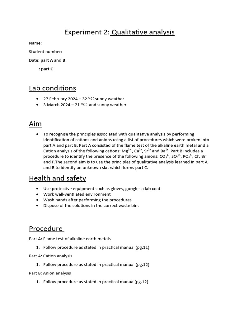 Experiment 2 1 | PDF | Precipitation (Chemistry) | Ammonium
