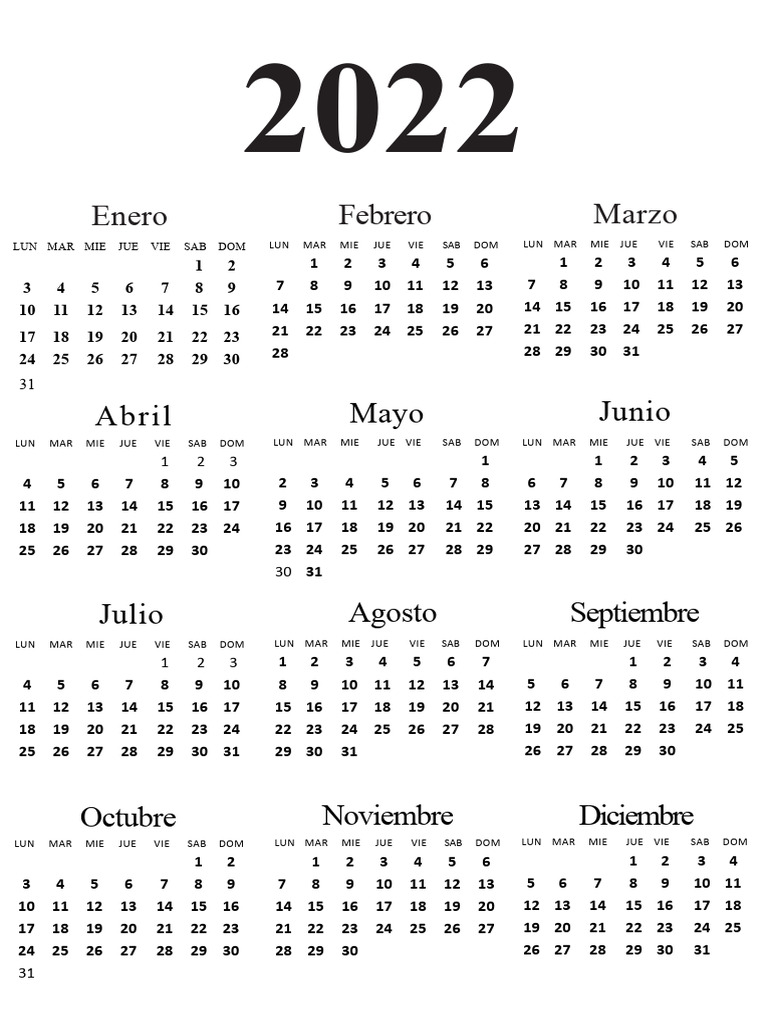 Calendario Mensual 2022 | PDF