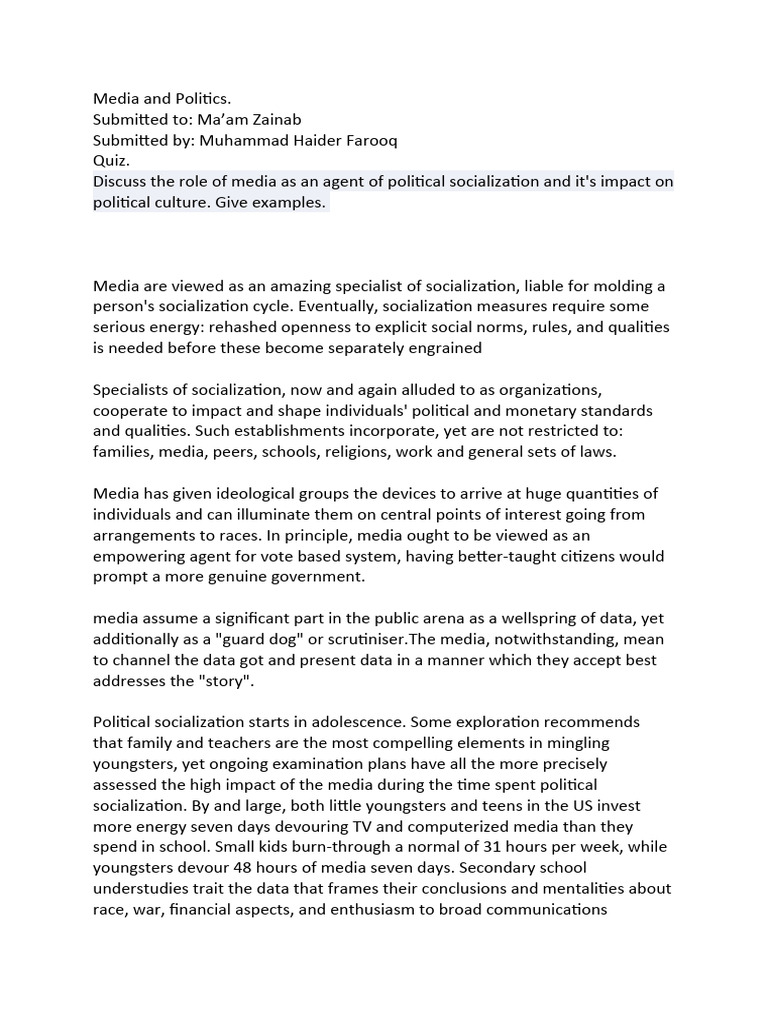 Media's Role in Political Socialization | PDF | Communication | Mass Media