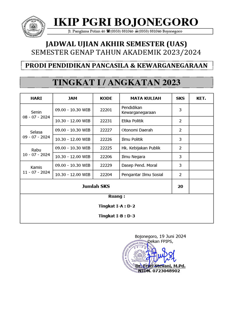 Jadwal Uas PPKN 23 - 24 Genap | PDF