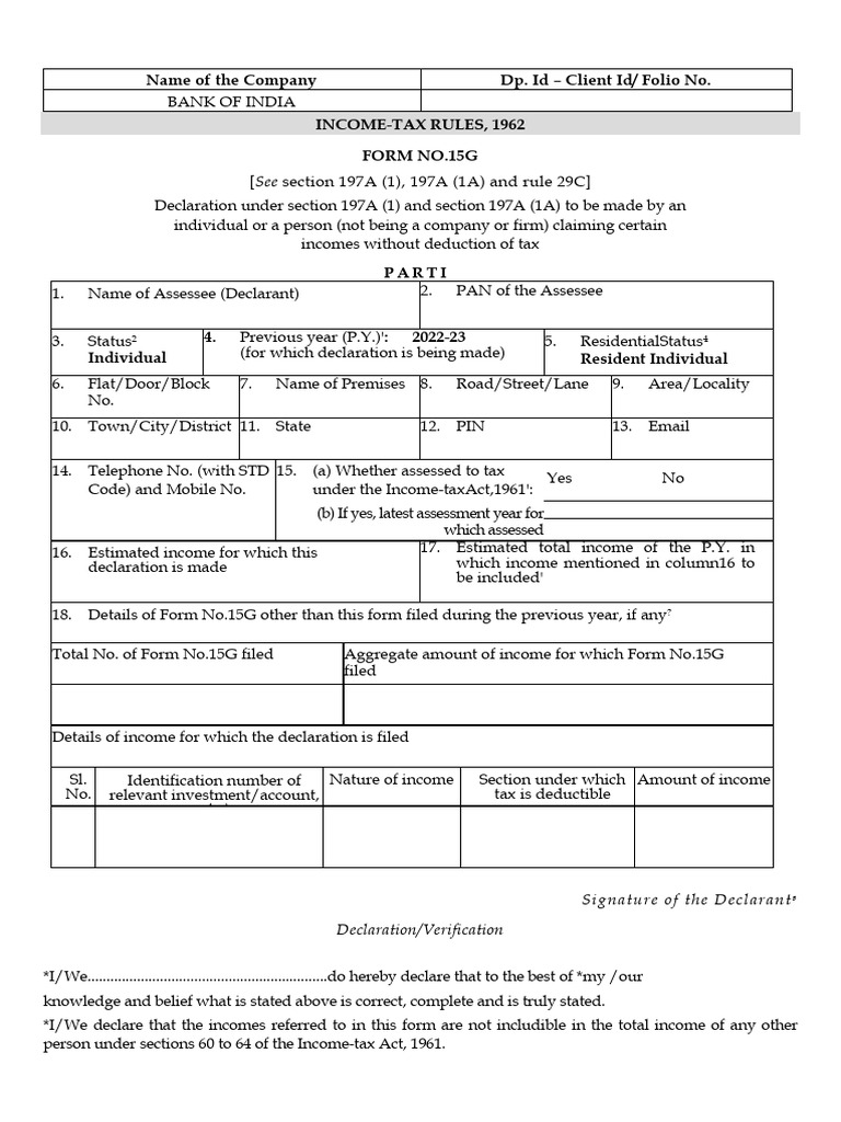 FORM_15G | PDF | Income Tax | Taxes