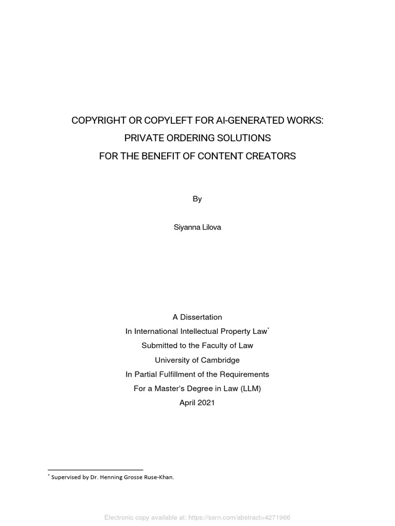 Dissertation On Copyright For Ai Generated Works (Cambridge University ...