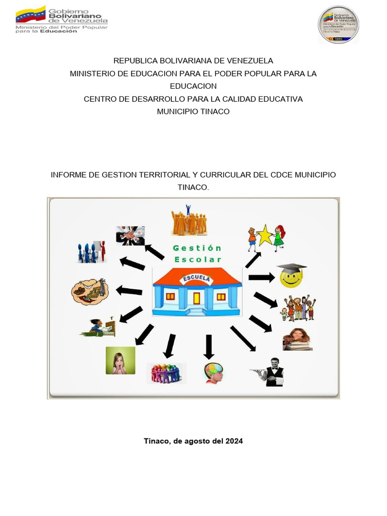 Informe de Gestion Curricular y Territorial Del Cdce Municipio Tinaco Año Escolar 2023-2024 ...