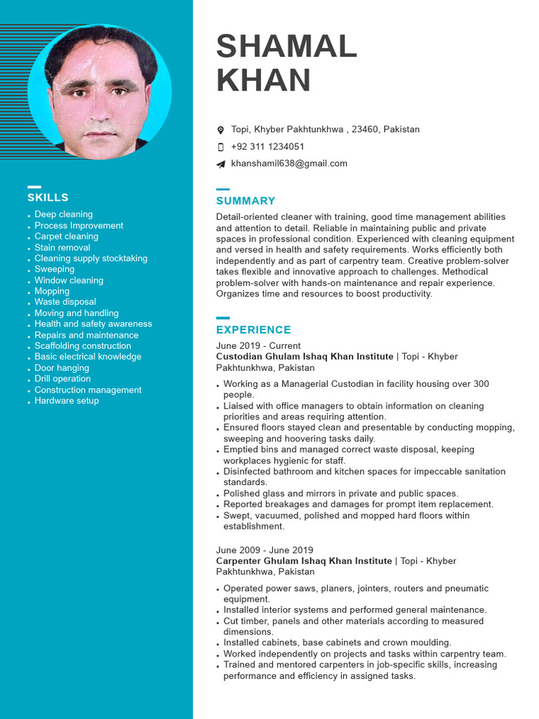 Shamal Khan CV | PDF | Carpentry