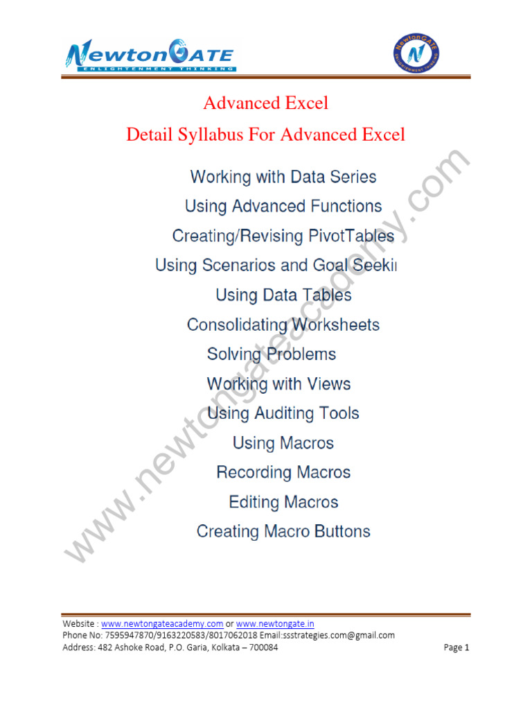 Detail Syllabus For Advanced Excel | PDF