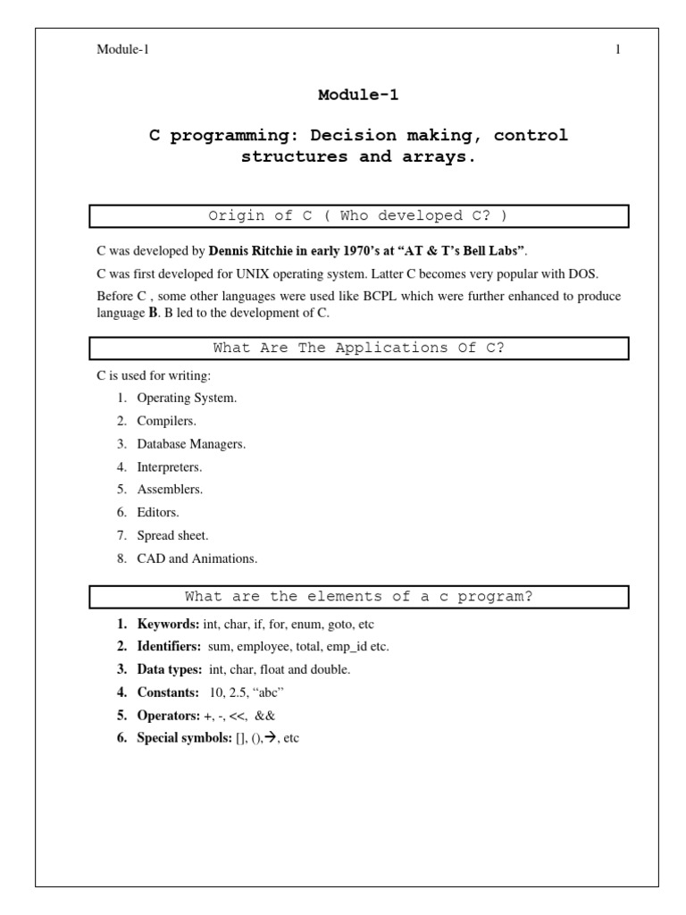 Module_1_C_programming^JDecisionMakingStructureArrays | PDF | Computer Engineering | Computer ...
