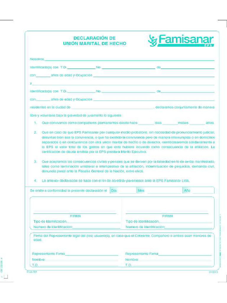 Declaración Unión Marital de Hecho | PDF