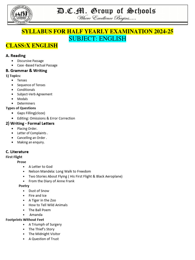 Circular 20240807122106 Grade-X Syllabus 24-25 | PDF