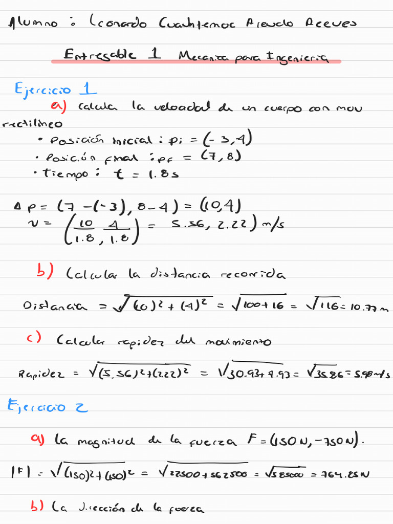 Entregable 1 Mecánica para Ingenieria - 240725 - 153812 | PDF