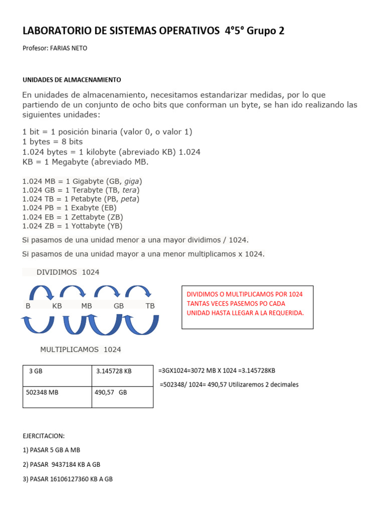 Conversión de Unidades de Almacenamiento | PDF | Byte | Poco