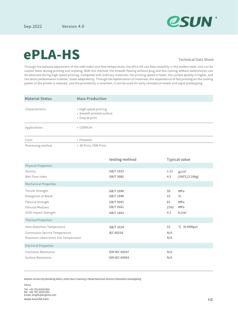 ePLA HS | PDF | Strength Of Materials | Physical Sciences