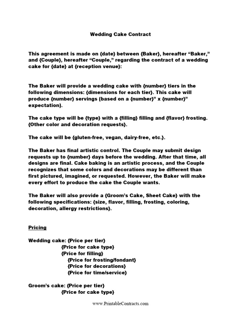 Wedding Cake Contract | PDF | Cakes | Icing (Food)