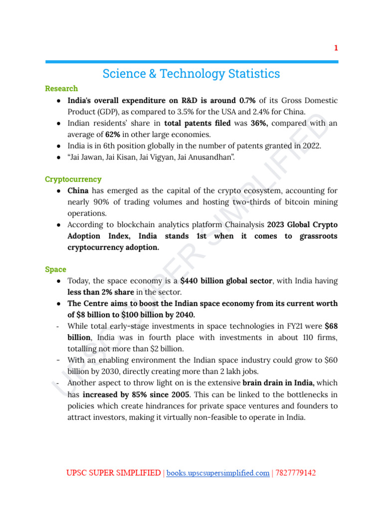 Science & Technology Latest Statistics For Mains 2024 | PDF ...