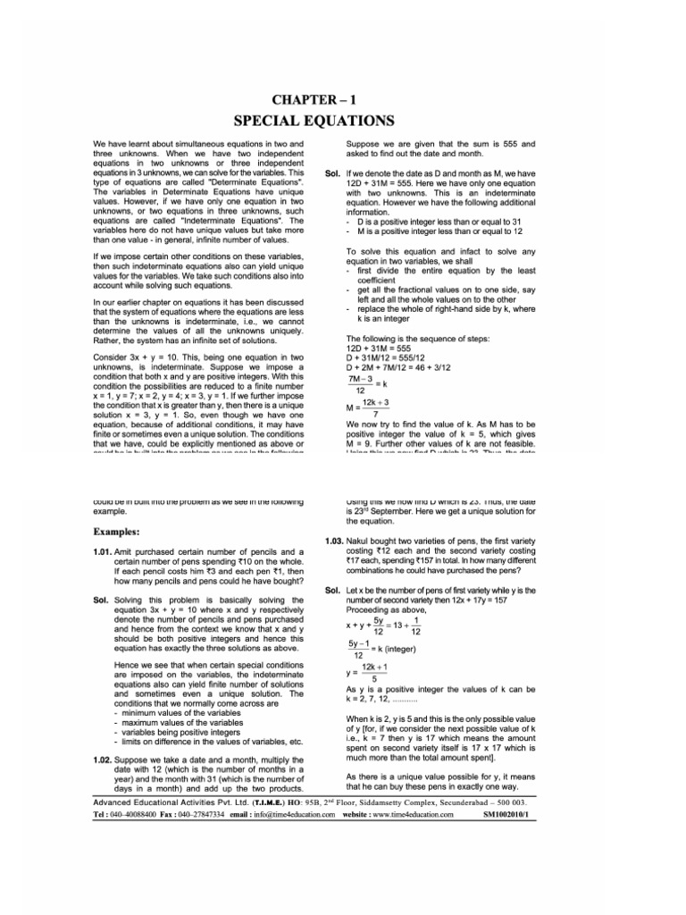 Special Equations Chapter | PDF | Equations | Variable (Mathematics)
