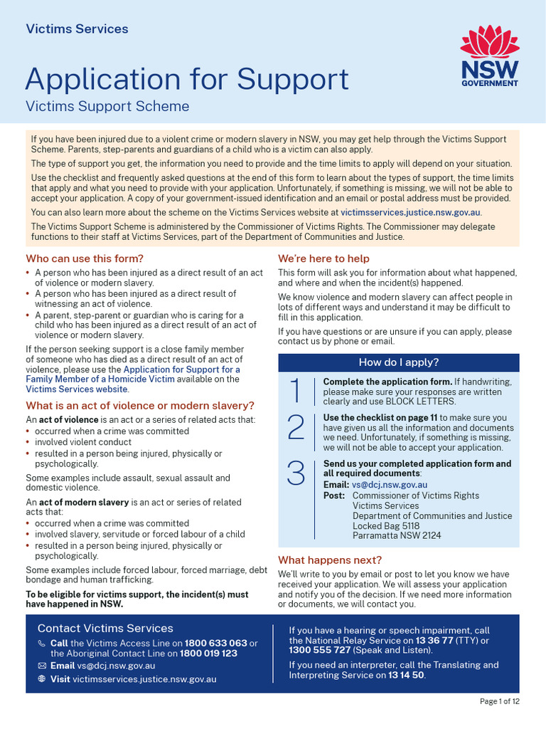 Application For Support - NSW Victims of Crime | PDF | Identity ...