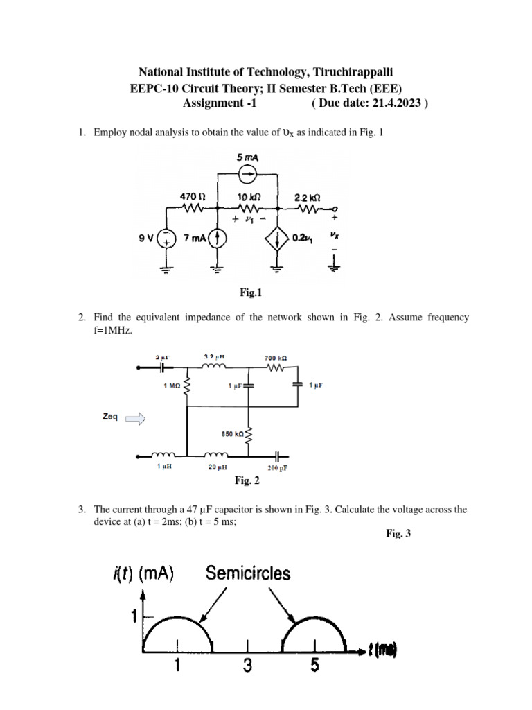 Circuit Theory - Assignment 1 | PDF | Electrical Network | Ac Power