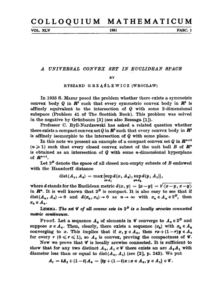 A Universal Convex Set in Euclidean | PDF