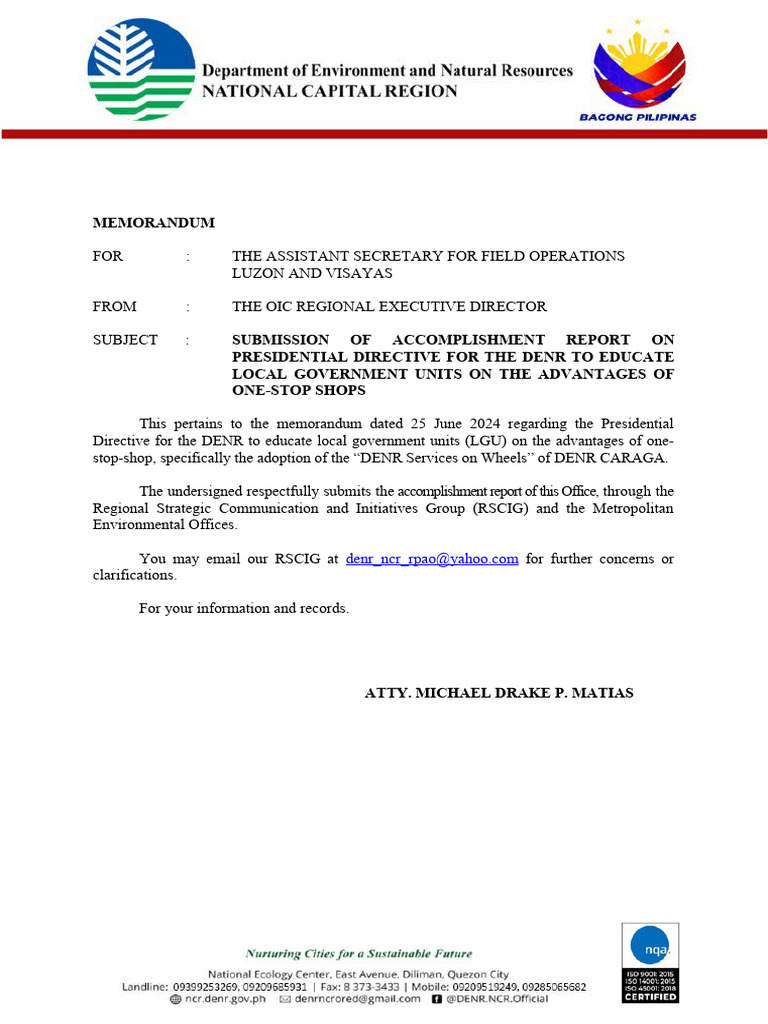 DENR NCR Accomplishment Report on One-Stop Shops | PDF | Metro Manila