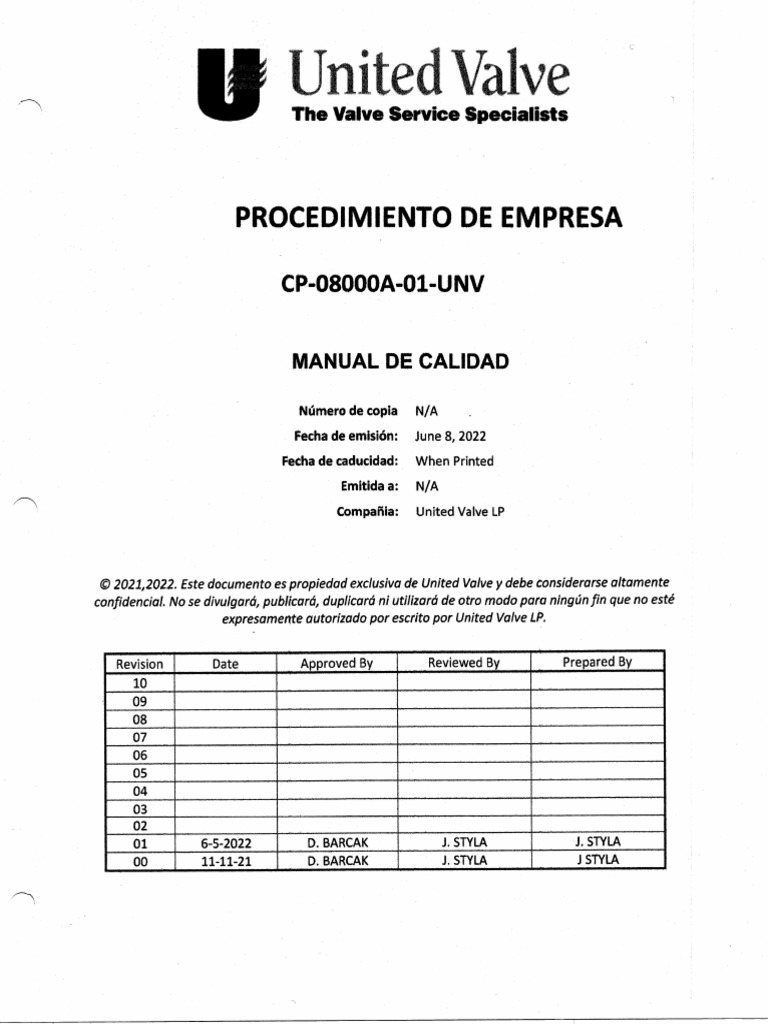Manual de Calidad United Valve | PDF