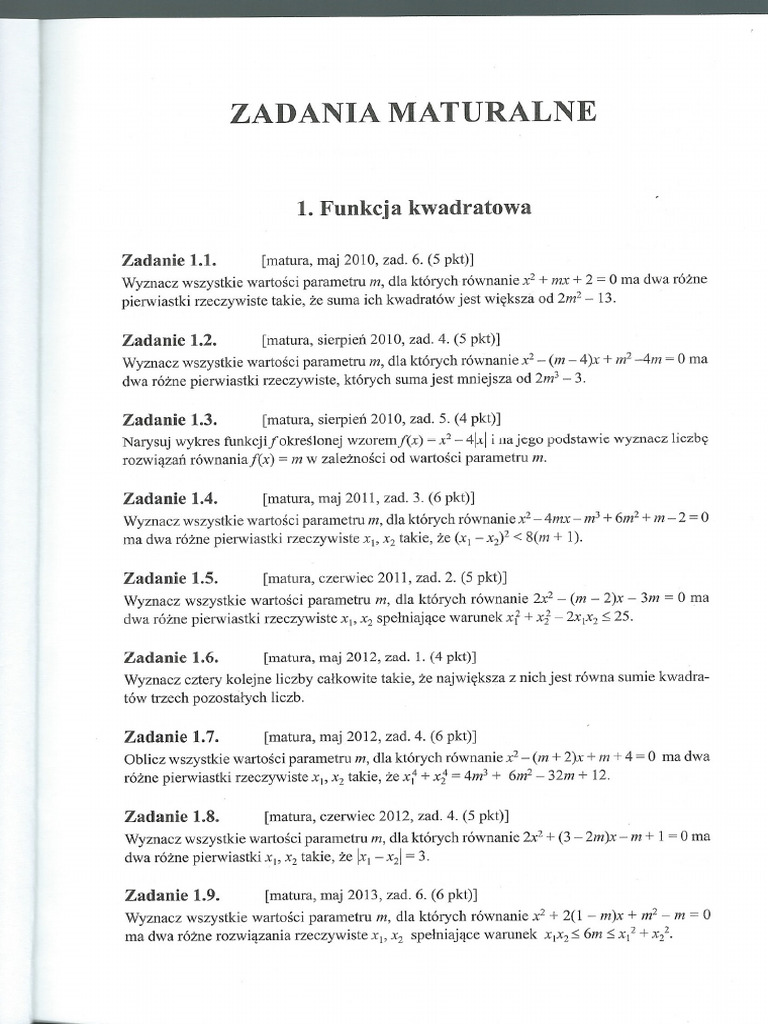 Równania Kw. Z Parametrem | PDF