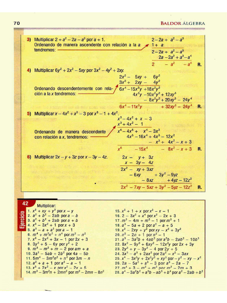 Ejercicios Multiplicación de Expresiones Algebraicas | PDF