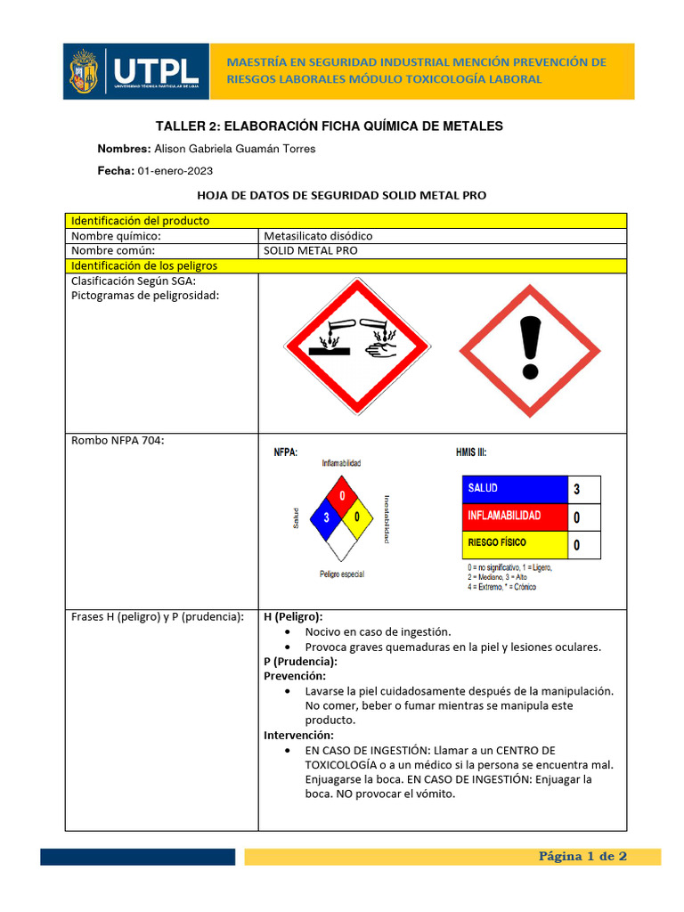 Hoja de Seguridad Solid Metal Pro | PDF | Química