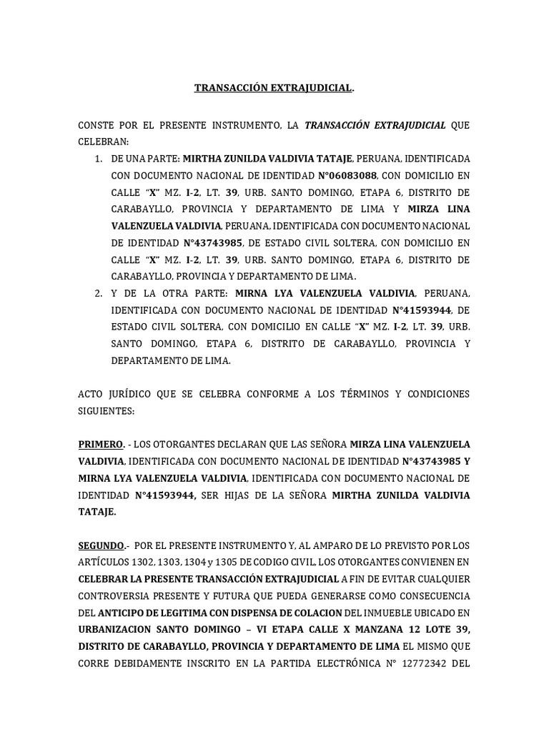 Transaccion Extrajudicial | PDF
