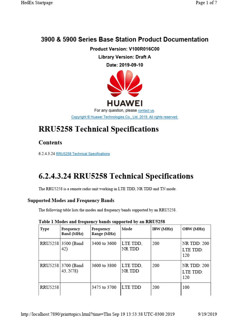 RRU5258 Technical Specifications Overview | PDF | Lte ...
