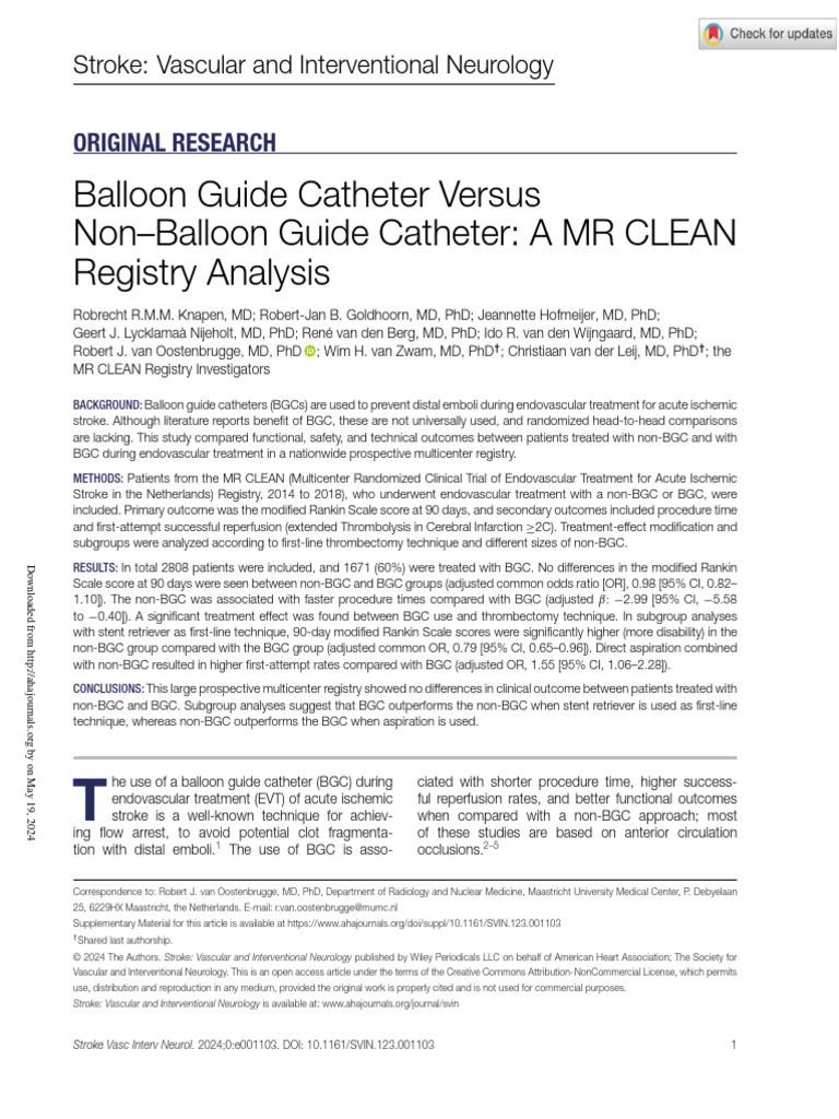 Knapen Et Al 2024 Balloon Guide Catheter Versus Non Balloon Guide ...
