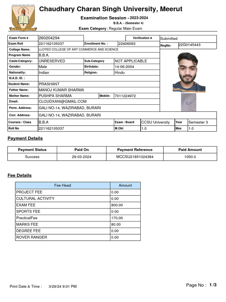 Student Exam Form | PDF | Qualifications