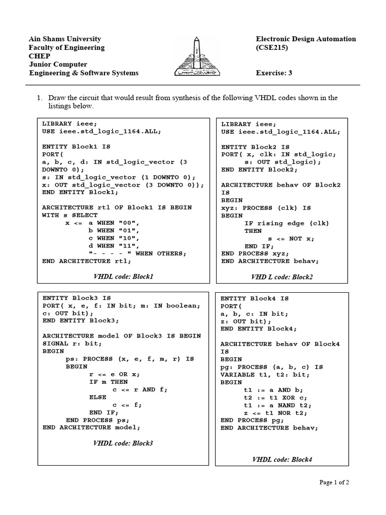 VHDL Circuit Synthesis Exercises | PDF | Vhdl | Electronics
