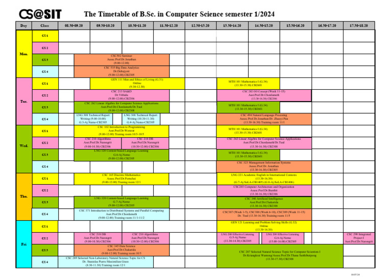 CS Timetable 1-67 - 10072024 | PDF | Applied Mathematics | Computer Science