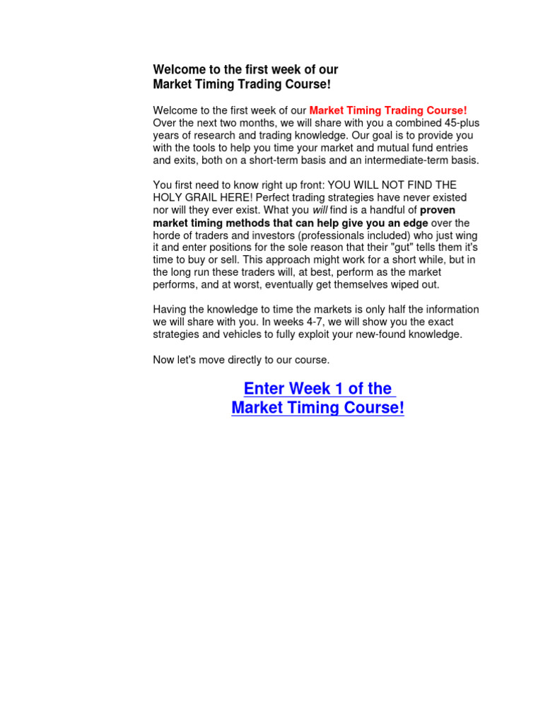Market Timing Trading Course: Week 1 | PDF | Career & Growth | Finance ...