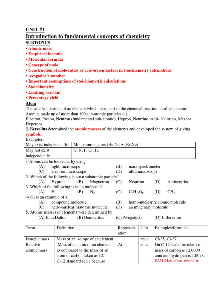 Chemistry Fundamentals: Atoms and Moles | PDF | Mole (Unit) | Isotope